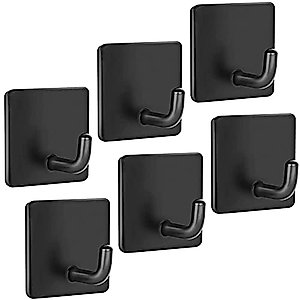 LuxLumin Towel Hooks, Wall Hooks for Hanging Towel, Shower Hooks Adhesive Hooks Heavy Duty Stainless Steel, Towel Hooks for Bathroom Coat Hooks 6 Pack Black