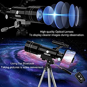 KIOSESI Telescope for Adults & Kids, 70mm Aperture 400mm Refractor Telescope (20X-200X) for Astronomy Beginners, Portable Telescope with Phone Adapter & Wireless Remote, Astronomy Gifts for Kids