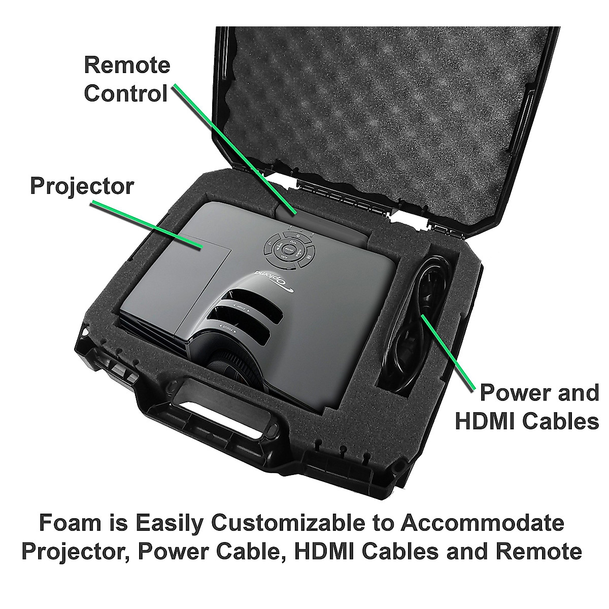 Casematix Portable Video Projector Travel Case with Customizable Foam Compatible with Optoma HD146X, HD28HDR, HD142X HD243X, HD141X, HD143X, HD28DSE, HD27, HD26 and More