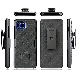 Case with Clip for Moto One 5G, Nakedcellphone [Black Tread] Kickstand Cover with [Rotating/Ratchet] Belt Hip Holster Combo for Motorola Moto One 5G Phone (XT2075)