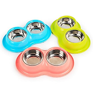 FUUIE Bowls for Food and Water Stainless Steel PP Double Bowls Food Anti Ants Water Dog Bowl Cat Feeder Cat Pet Bowl (Color : Blue)