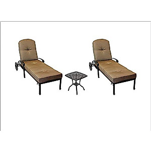 Elizabeth Outdoor Patio 3pc Chaise Lounges Set Dark Bronze Cast Aluminum (Walnut)