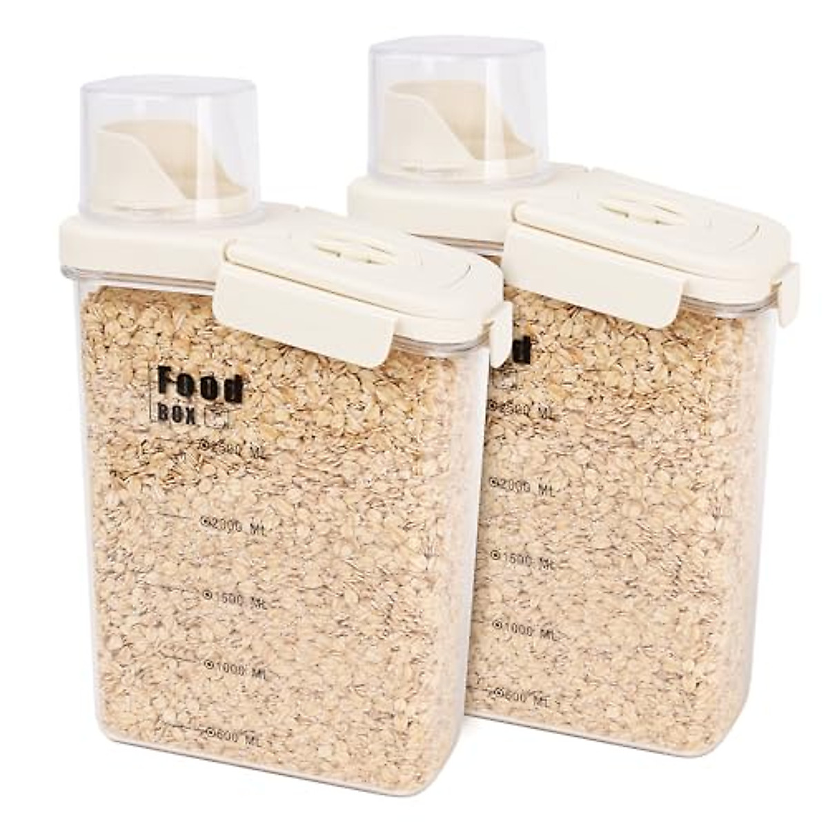 hoforife 2 Pcs Airtight Cereal Containers Storage Set for Kitchen, Large Plastic Rice Dry Food Dispenser Non-Bpa (85oz)