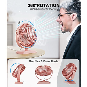 JZCreater USB Desk Fan, USB Fan Mini, 360 Rotation Desktop Fan with 3 Speed, Table Personal Cooling Fan, Quiet Mini Desk Fan, USB Powered, Small Fan for Home Office Bedroom Car Travel, Pink