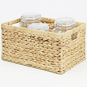 Casaphoria large Square Irregular Hyacinth Storage Baskets Natural Hand Woven Water Hyacinth Basket Durable Trapezoid Sundries Baskets with Built-in Wooden Handles Funnel Basket，2-Pack