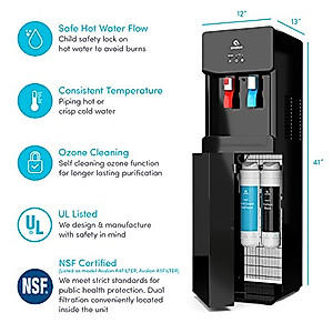 Avalon A7BOTTLELESSBLK Self Cleaning Touchless Bottleless Cooler Dispenser-Hot & Cold Water Child Safety Lock, UL/Energy Star, Black