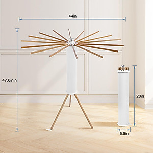 Ejoyous Tripod Clothes Drying Rack, Flodable Laundry Hanger Collapsible Wooden Clothing Dry Rack Floor Standing Folding Garment Rack for Home Balcony Indoor Outdoor Travel