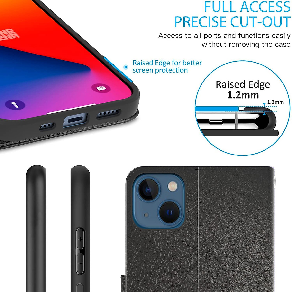 CoverON Pouch for iPhone 14 Plus Wallet Case, RFID Blocking Flip Folio Stand Vegan Leather Phone Cover Carrying Sleeve 6 Credit Card Holder Clutch Fit Apple iPhone 14 Plus Case - Black