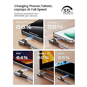 MRGLAS 4-Pack USB C to USB C Cable 60W 3.2A, [90°, Gold-Plated] Type C Charger Fast Charging for iPhone 15 Pro Max Plus, [10+6.6+3.3+1.6FT] USB C Charger Cable for Samsung S24 S23,iPad Pro,MacBook Pro