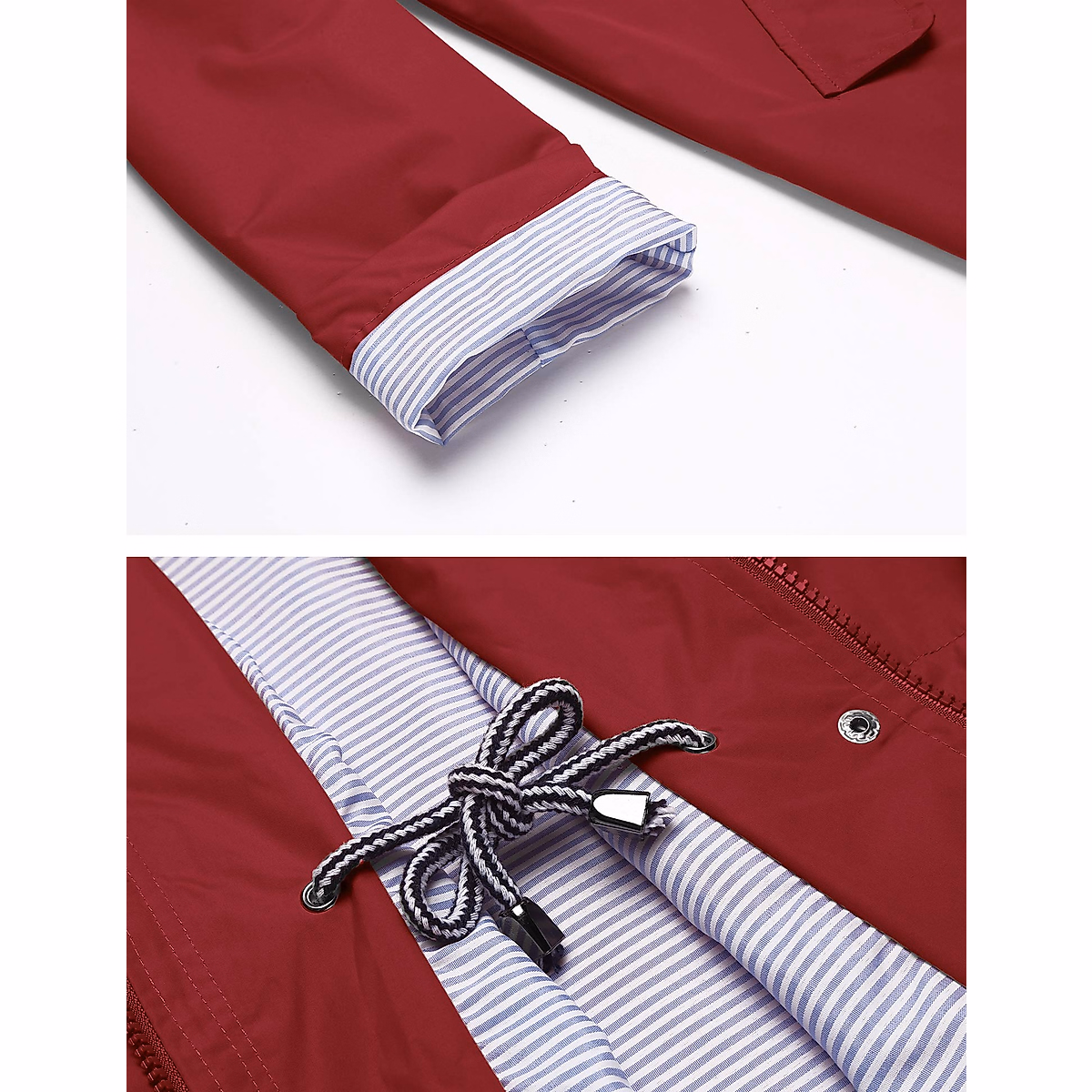 LOMON Raincoat Women Waterproof Long Hooded Trench Coats Lined Windbreaker Travel Jacket Wine Red XL