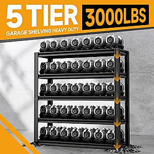 cynnda 5-Tier 48" W x 15.7" D x 72" H Garage Shelving Metal Storage Shelves 3000LBS Garage Shelving Heavy Duty Adjustable Shelving Unit Garage Racks for Storage Wide Utility Shelf (Black)