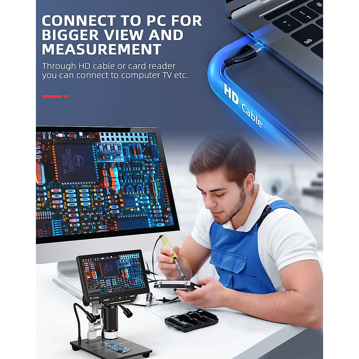 Digital Microscope,LLIMINK LM700 Coin Microscope 1200X,16MP Coin Micro Soldering Microscope with 7inch HDMI FHD IPS Screen,Dual Touch Dimming,Windows/Mac OS/TV Compatible,32GB