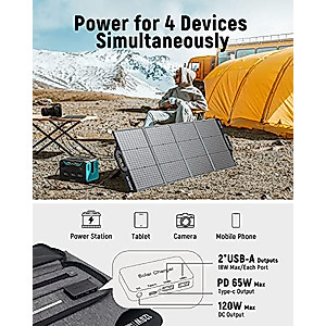 MOKiN Portable Solar Panel, 120W/20V Foldable Solar Panel with PD 65W USB-C/USB-A/DC Outputs for Power Station/Battery Pack, High 23% Efficiency, IP68 Waterproof&Dustproof Design for Camping RV Travel