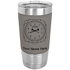 LaserGram 20oz Vacuum Insulated Tumbler Mug, Airplane Altimeter, Personalized Engraving Included (Faux Leather, Gray)