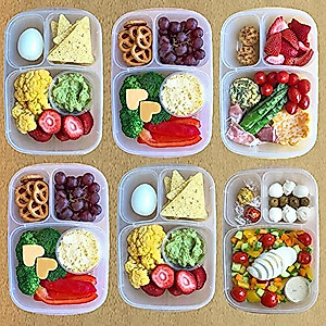 Vonhen 7 Pack Bento Lunch Boxes Reusable 3 Compartment Meal Prep Containers - Leakproof Lunch Container with Lids for Work, and Travel