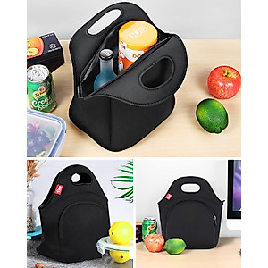 Yookee Home Neoprene Lunch Bag for Men, Black with Pocket, 12.5"L x 6.5"W x 12.5"H