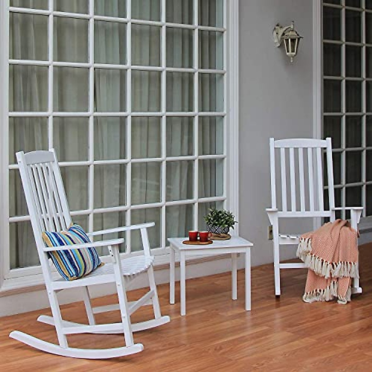 Cambridge Casual Bentley High Back Wooden Front Porch Rocking Chair for Outdoor Patio Furniture, Solid Wood, White
