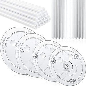 Cake Dowel Rods Set 20 Pieces Plastic Cake Sticks Support Rods with 4 Cake Separator Plates for 4, 6, 8, 10 Inch Cakes and 12 Clear Cake Stacking Dowels for Tiered Cakes (24 cm/ 9.4 Inch Rods Lenght)