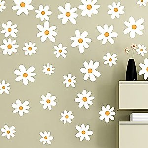 Runtoo White Daisy Flower Wall Art Stickers Boho Floral Wall Decals for Nursery Living Room Girls Bedroom Wall Decor