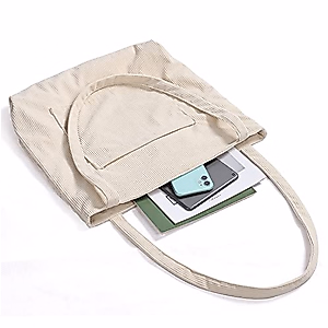 WantGor Women Corduroy Tote Bag, Large Shoulder Hobo Bags Casual Handbags Big Capacity Shopping Purses Work Bag (Beige)