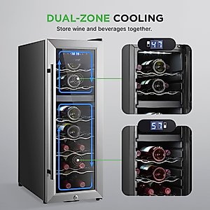 NutriChef PKCWCDS184 Wine Refrigerator Cellar, 18 Storage and 58.2 Liters Internal Capacity, Single Zone Chiller with Digital Touch Button Control, Placement for Standing Bottles and Air Tight Seal