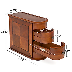 Tribesigns Solid Wood End Table, 2-Drawer Narrow Side Table Slim Chair Side Table, No Assembly Required, Finished Back, Walnut
