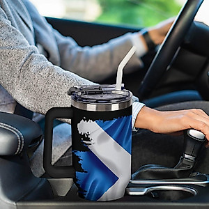 Scotland Scottish Flag 40 Oz Tumbler with Handle And Straw Lid,Insulated Reusable Stainless Steel Travel Glass Mug 40 Ounces