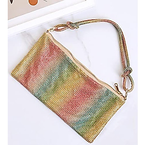Women Chic Zipper Rhinestones Evening Bag Sparkly Purse Bag Crossbody Bag Hobo for Party Prom Work Daily Activities Large Size Rainbow