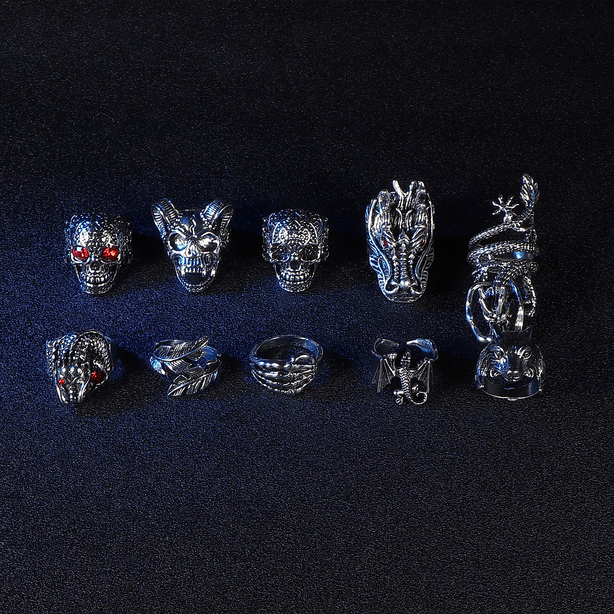 FIASASO 10 Pcs Vintage Punk Rings for Men Women Octopus Dragon Snake Ring Adjustable Cool Gothic Ring Set Jewelry skull …