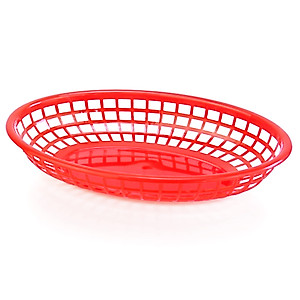 New Star Foodservice 44164 Fast Food Baskets, 9 1/4-Inch x 6-Inch Oval, Set of 12, Red