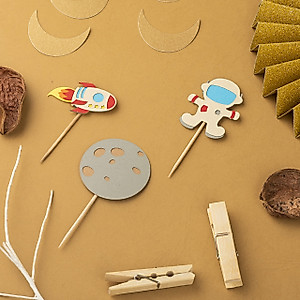 Confetti! 14 Pack Space Astronaut Cupcake Toppers Planet Rocket Spaceship Trip to the Moon Star Cupcake Food Picks Universe Outer Space Theme Baby Shower Kids Birthday Party Cake Decorations