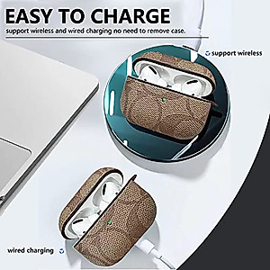 Case for AirPods Pro Case,6 in 1 Fashion Luxury PU Shockproof Anti-Slip Protective Cover Accessories Set for Airpod Pro Charging Case with Keychain/Ear Hook/Watch Band Holder/Anti-Lost Strap(Brown)