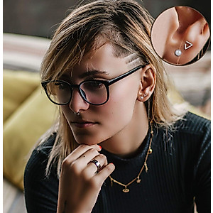 Flat Back Earrings Hypoallergenic,18 Pairs Stainless Steel Flat Back Stud Earrings for Women Men 20G Star Moon Heart Disc Ball CZ Cartilage Earrings Screw Back Flatback Earrings for Sensitive Ears