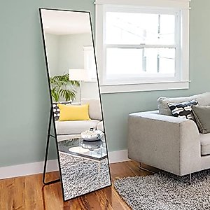 YSSOA Full Length Mirror 65" x22, Floor Mirror, Standing Mirror, Leaning Mirror, Full Body Mirror, Large Mirror, Bedroom Mirror with Aluminum Frame, Black