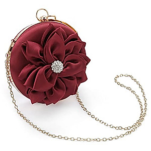 Barode Women Evening Bag Satin Flower Clutch Purse Wedding Party Prom Handbag (Red)