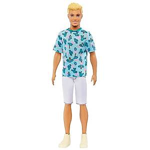 Barbie Fashionistas Ken Fashion Doll #211 with Blonde Hair, Blue Cactus Tee, White Shorts and Sneakers