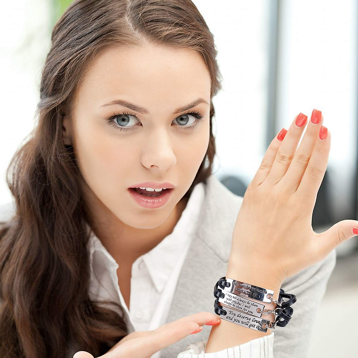 AleapDoll Christmas Stocking Stuffers Gifts 12 Pcs Bulk Inspirational Gifts Leather Bracelets for Women Girls Motivational Quotes Message Encouragement Cuff