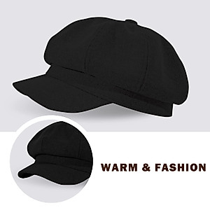 Womens Fashion Newsboy Cap Bakerboy Cabbie Gatsby Visor Beret Hat Tweed Girls Pageboy Caps (Cotton-Black)