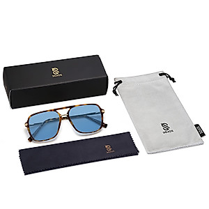 SOJOS Sunglasses for Women & Men, Square, Retro, Polarized Lens, Trendy Aviator, 90s Shades (SJ2229, Brown Tortoise Blue)