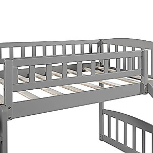 Twin Loft Bed with Slide, Wooden Low Loft Bed with Stairs and Storage for Kids Girls Boys Teens - Gray