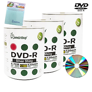 Smartbuy 300-disc 4.7GB/120min 16x DVD-R Shiny Silver Blank Media Record Disc + Free Micro Fiber Cloth