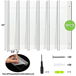 Fixwal Acrylic Shelves, 15 Inch Floating Wall Mounted Shelves, Clear Funko Pop Display Case, Invisible Bookshelf, Wall Decor for Kids and Bathroom Storage, Set of 6