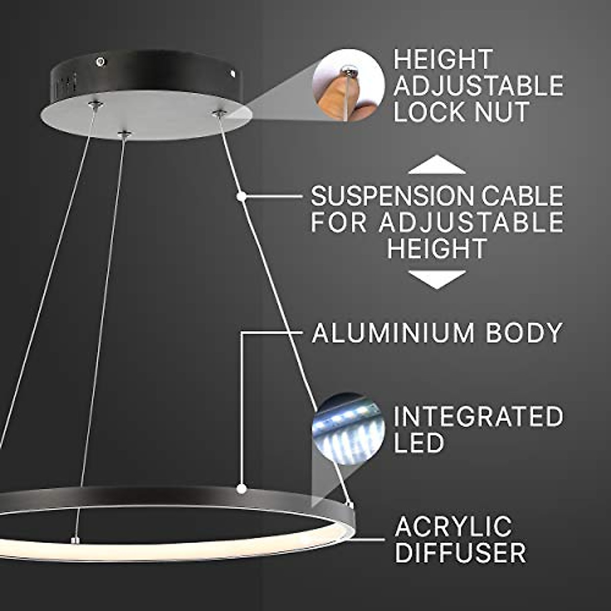 JONATHAN Y JYL7202A Bradley 15.7" Round Integrated LED Metal Pendant Chandelier Modern Contemporary Transitional Dining Room Living Room Kitchen Foyer Bedroom Hallway, Matte Black