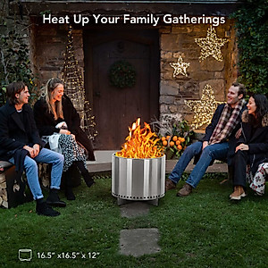 16.5 Inch Smokeless Fire Pit for Outdoor Wood Burning, Portable Stainless Steel Camping Stove with Stand, Unique Removable Ash Pan Design, H: 11.5 in, 13.22 lbs - Ideal for Camping