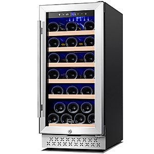 Tylza 15 Inch Wine Cooler Under Counter, 30 Bottle Capacity, Stainless Steel Tempered Glass Door, Constant Temperature Technology, Removable Shelves, Smart Control, 3.6 Cubic Feet