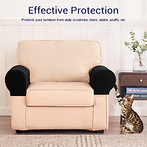 SUBRTEX Stretch Armrest Covers Spandex Arm Covers for Chairs Couch Sofa Armchair Slipcovers for Recliner Sofa with Twist Pins 2pcs (Black)