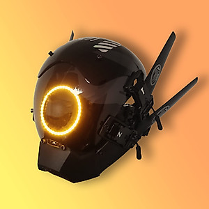 YYINYUAN Punk Mask Cosplay Costumes Black Full Face Samurai Mecha Mask Halloween Party LED Mask for Men Women (Yellow)