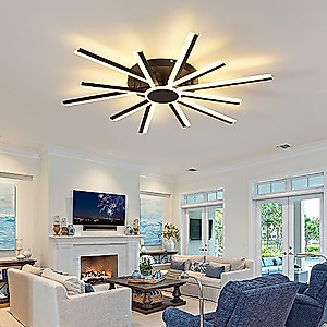 Modern LED Ceiling Light 70W Dimmable Ceiling Light Fixture with Remote Control 27.6in 12 Heads Black Flush Mount Ceiling Light Acrylic Ceiling Lamps for Living Room,Dining Room,Kitchen,Bedroom
