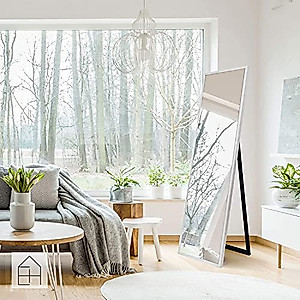 OBIOZZ Bedroom Floor Standing Mirror Framed Floor Free Standing Easel Full Length Mirror 16″ X 57″ W, Quality Material Full-Length Mirror