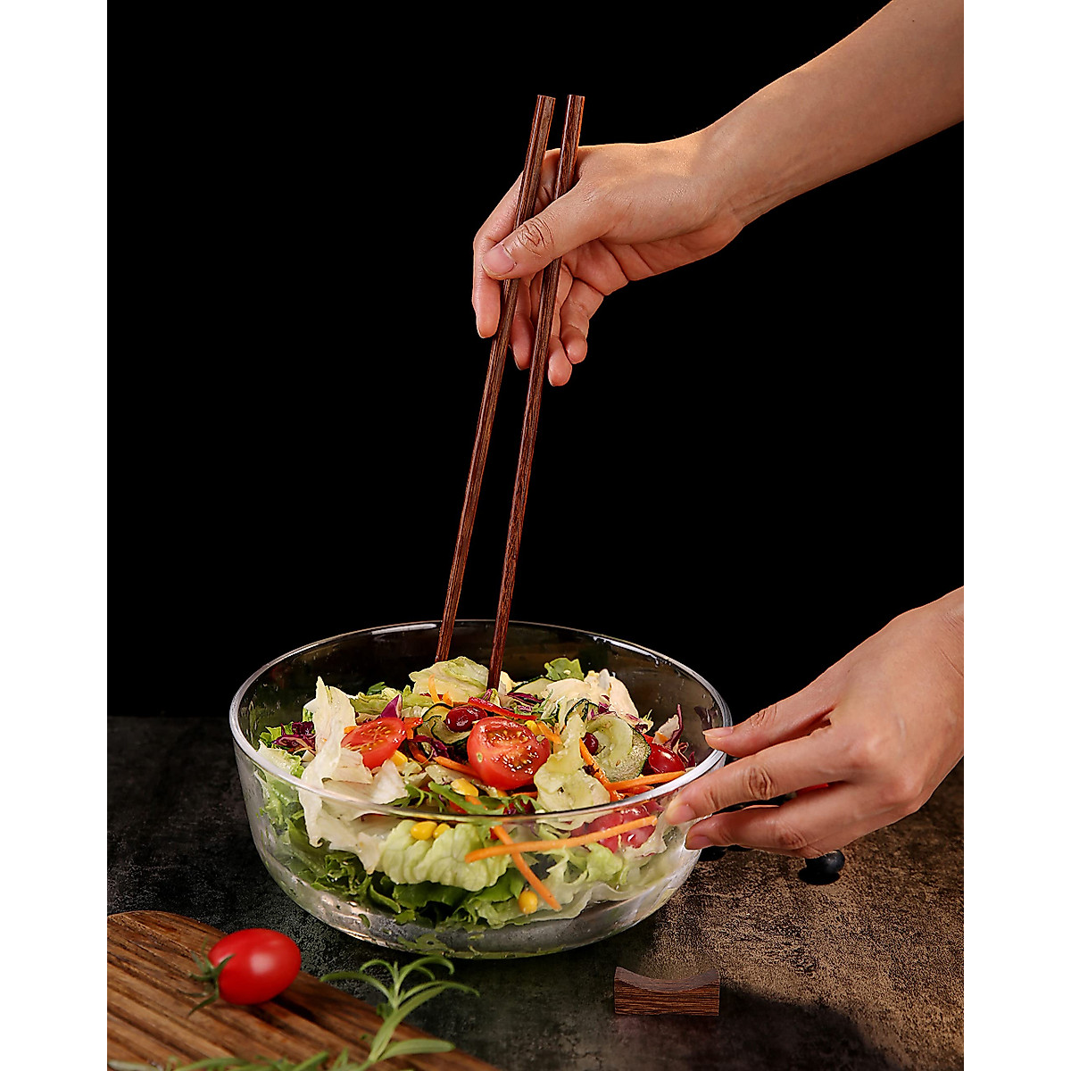 Donxote 12 Inches Cooking Chopsticks 2 Pairs with Chopstick Rest, Kitchen Noodles Frying Wok Long Chopstick, Wooden Reusable Chop Sticks, Apply to Asian Cooking Deep-Fry Food